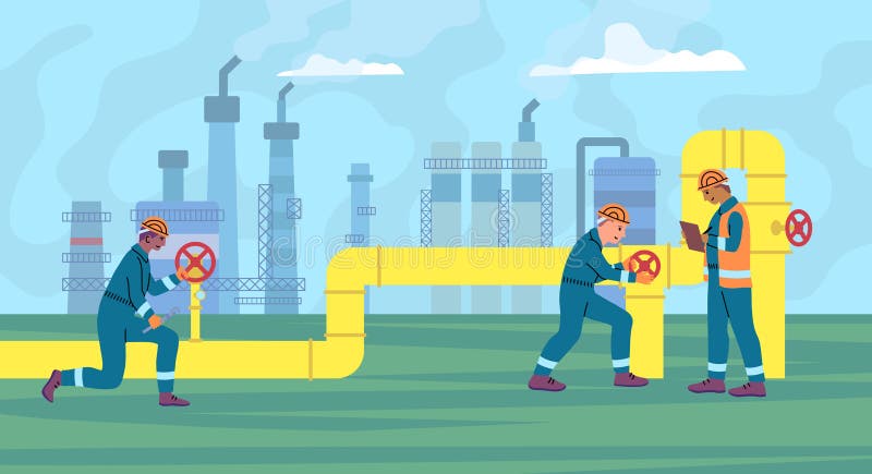 Cartoon Color Characters People Gas Workers Petroleum Pipeline ... Cartoon Color Characters People Gas Workers Petroleum Pipeline ...
