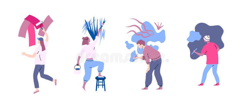 Cartoon Color Characters People Writing on a Wall . Vector Stock Vector ...