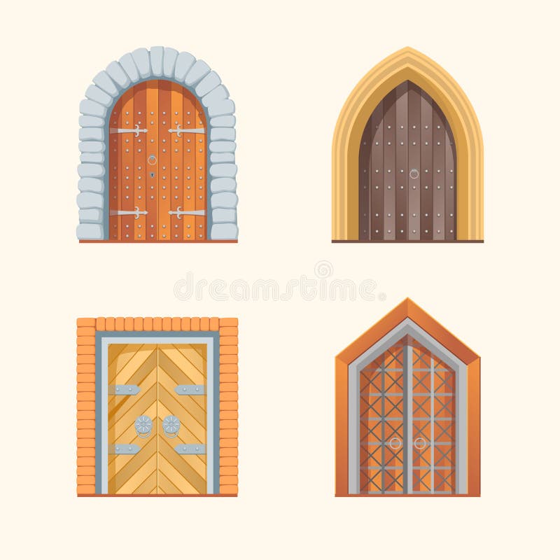 Cartoon Color Different Antique Medieval Wooden Door Icons Set. Vector ... Cartoon Color Different Antique Medieval Wooden Door Icons Set. Vector ...