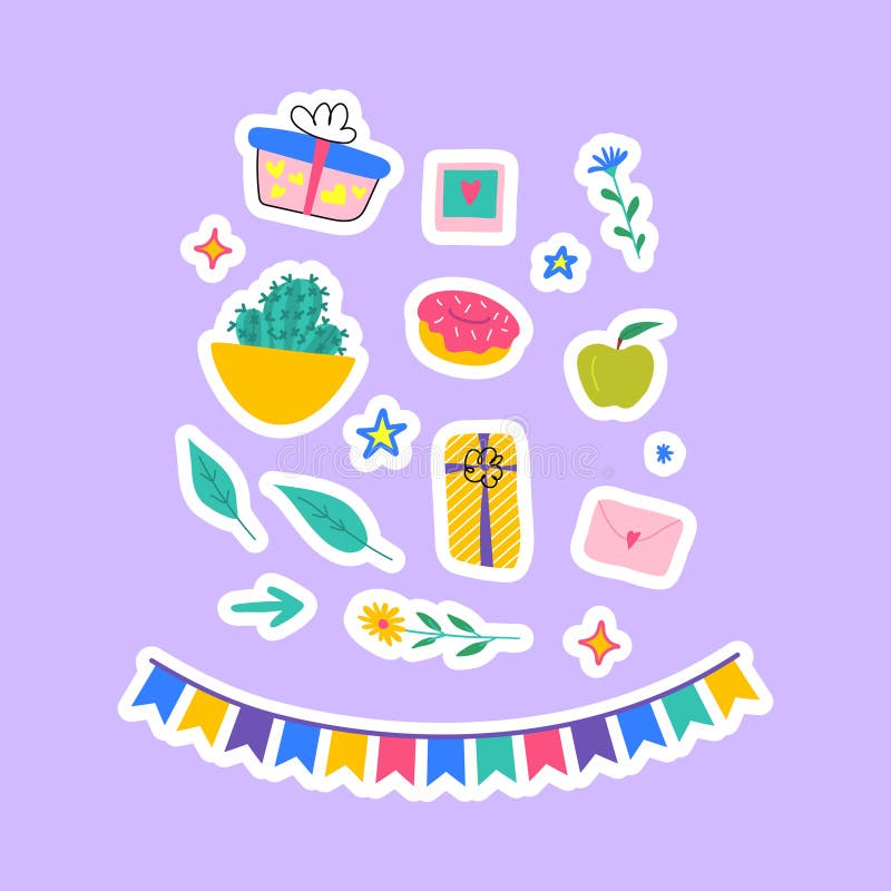 Cartoon Color Different Diary Stickers Journal Stock Illustrations – 8 ...