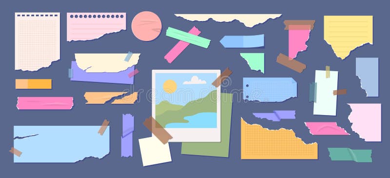 Cartoon Color Different Torn Paper and Notebooks Cut for Collage Set ...