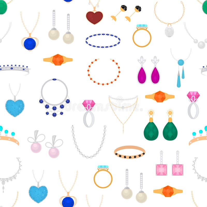 Cartoon Color Different Type Jewelry Seamless Pattern Background ...
