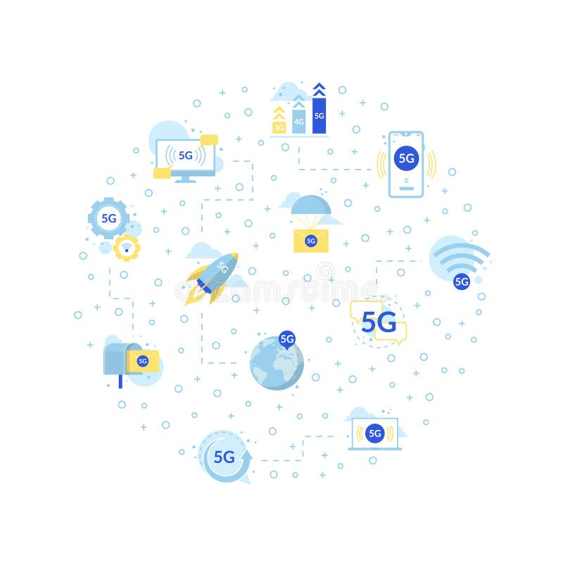 Cartoon Color Fifth Generation Mobile Concept Round Design Banner ...