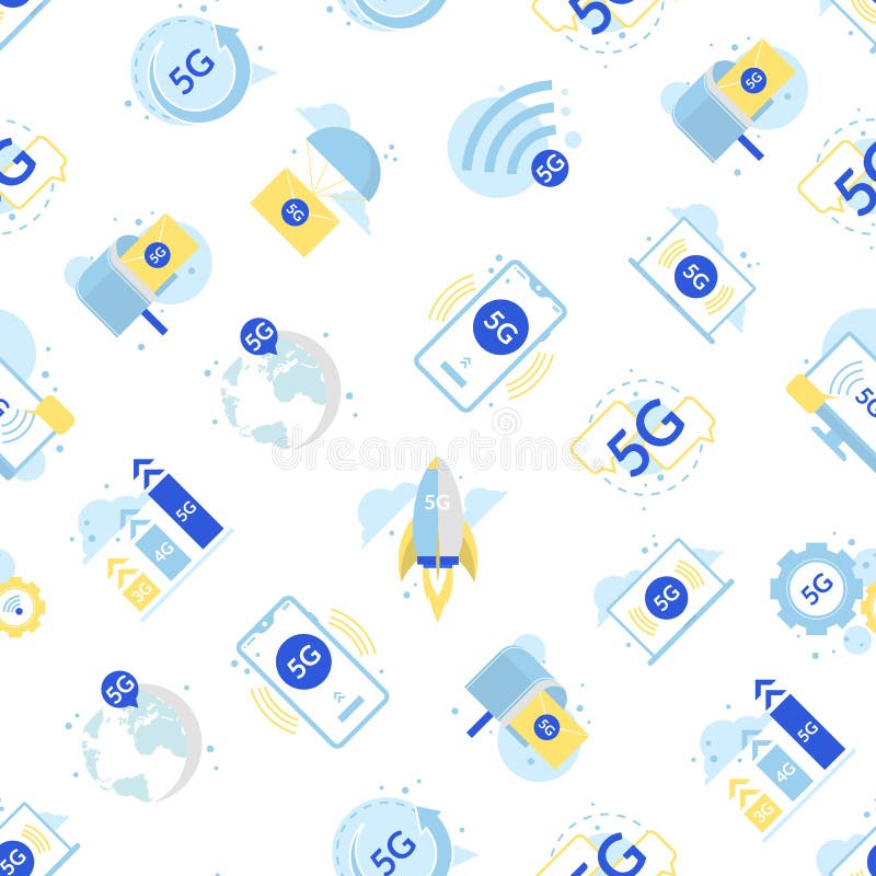 Cartoon Color Fifth Generation Mobile Concept Seamless Pattern ...