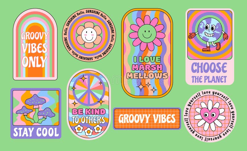 Cartoon Color Fun Groovy Retro Elements Set. Vector Stock Vector ...