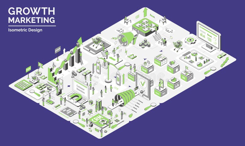 Cartoon Color Growth Marketing Concept 3d Isometric View Line with ...