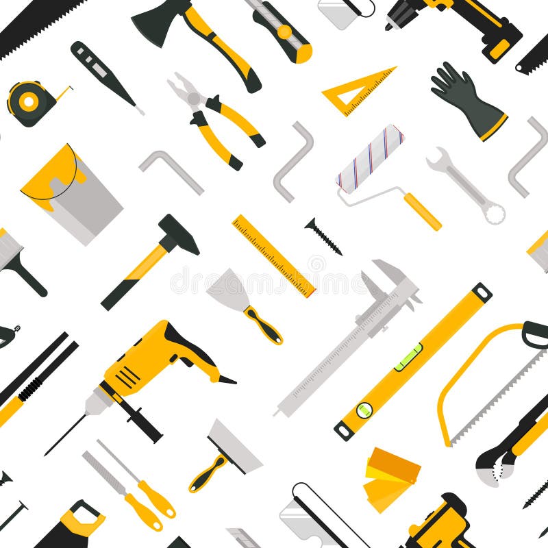 Cartoon Color Hand Tool Concept Seamless Pattern Background . Vector ...