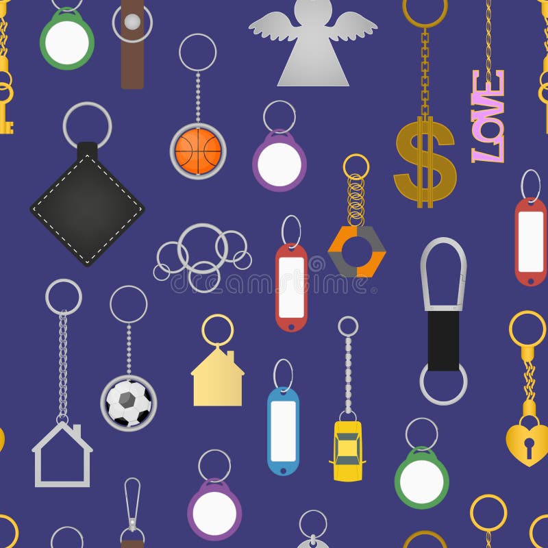 Cartoon Color Keychains Seamless Pattern Background . Vector Stock ...