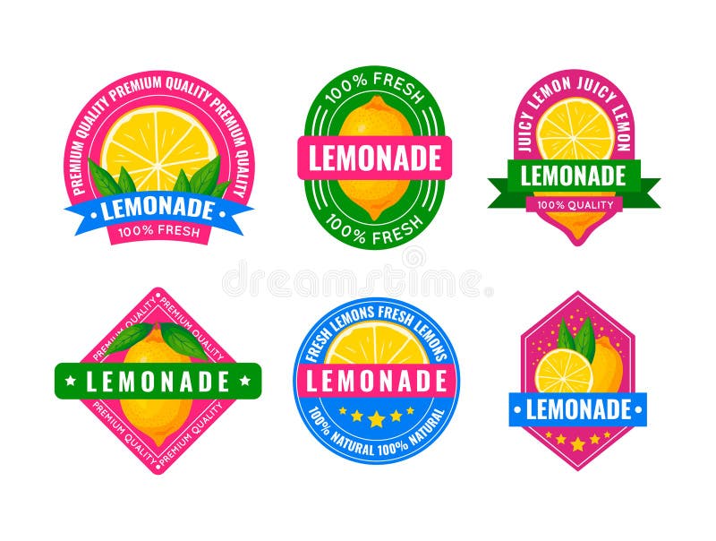 Cartoon Color Lemonade Labels Set. Vector Stock Vector - Illustration ...