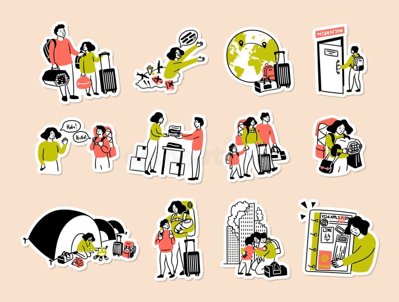 Migration Support - Modern Colorful Line Design Style Icons Stock Illustration - Illustration of ...