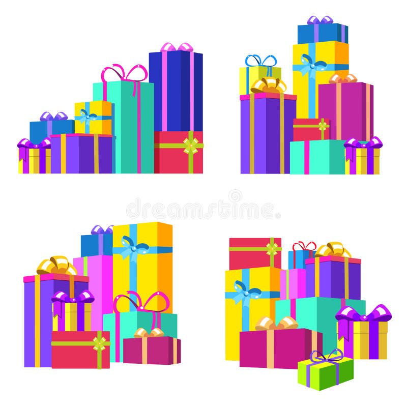 Cartoon Color Pile Gift Box Set. Vector Stock Vector - Illustration of ...