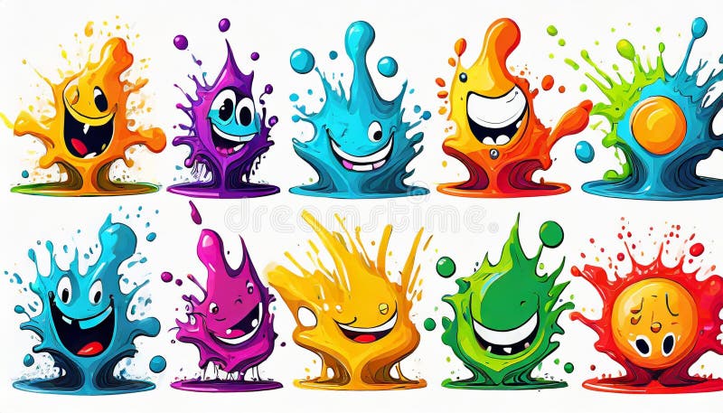 Cartoon color splashes stock illustration. Illustration of liquid ...