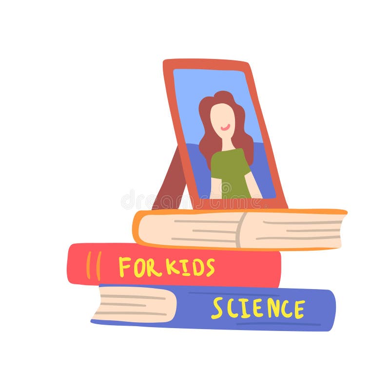 Cartoon Color Stack Different Books and Photo Frame Set Concept. Vector Stock Vector ...