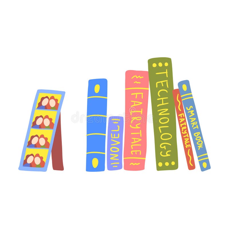 Cartoon Color Stack Different Stack Books and Photo Frame with Two ...