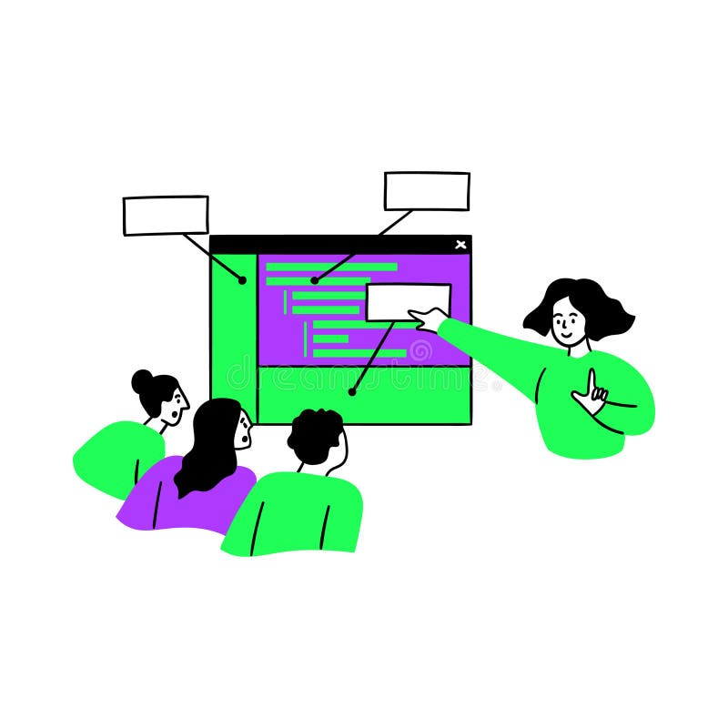 Cartoon Color Web Development Concept Scene with Character Girl. Vector ...