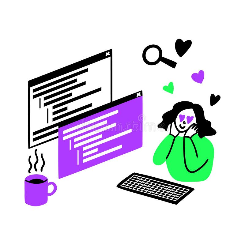 Cartoon Color Web Development Concept Scene with Character Girl. Vector ...