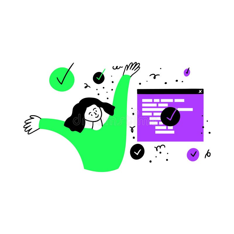 Cartoon Color Web Development Concept Scene with Character Girl. Vector ...