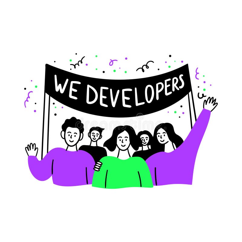 Cartoon Color Web Development Concept Scene with Characters People ...