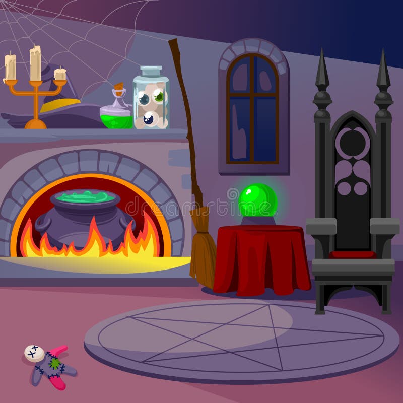 The Witch Room. Cartoon Illustration for Halloween and Games Stock ...