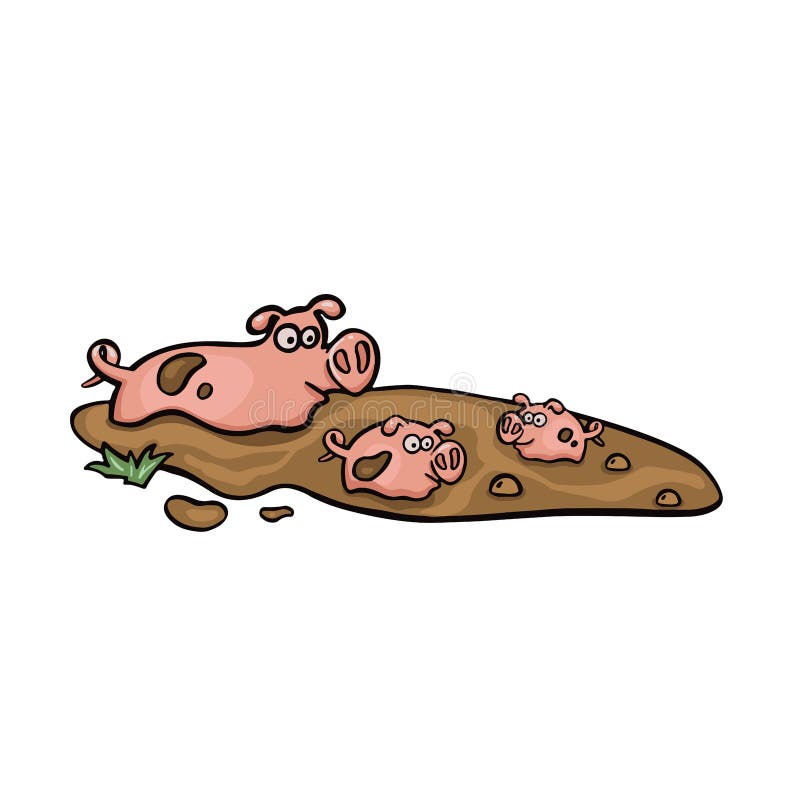 Cartoon Colored Pig with Piglets in the Mud Vector Stock Vector ...