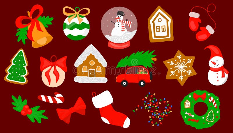 Cartoon Colorful Christmas Element. Christmas Objects Isolated Stock ...