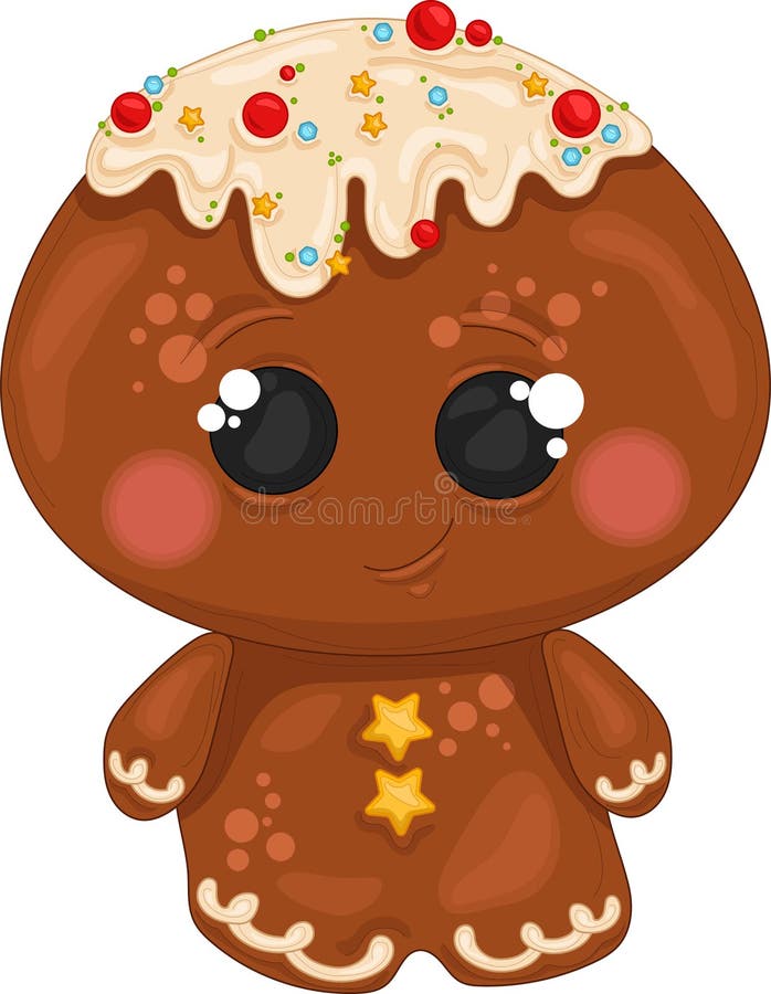 Cartoon Colorful Cute Gingerbread Man With Sprinkles Template Stock