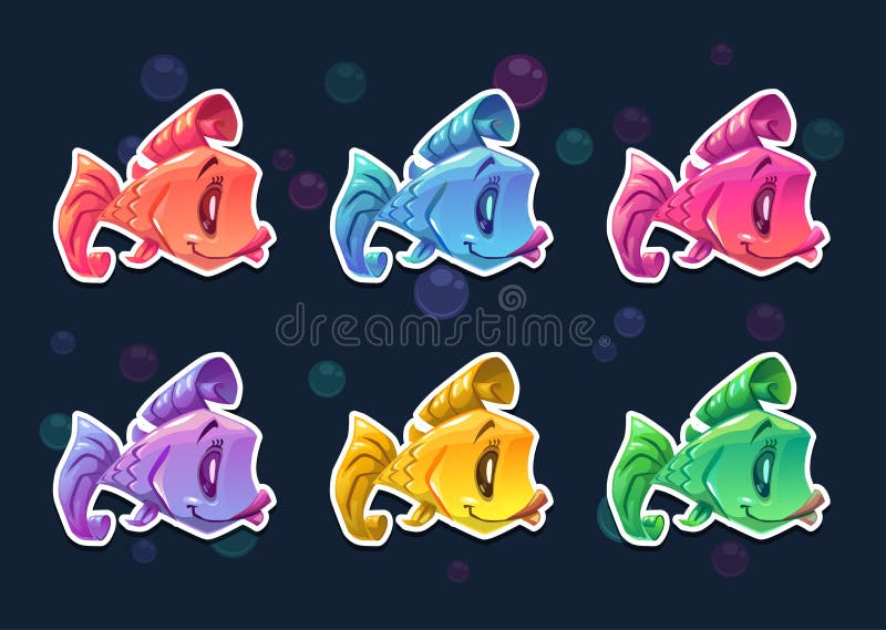 Cartoon Colorful Fish Stickers Set. Stock Vector - Illustration of ...