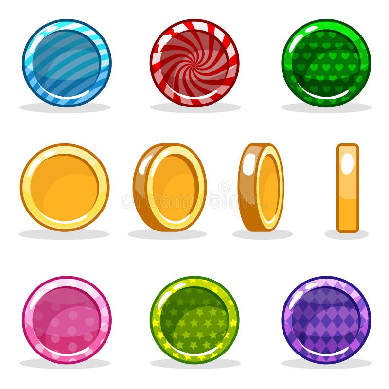 Cartoon Colorful Glossy Coin Set, Game Animation Stock Vector ...