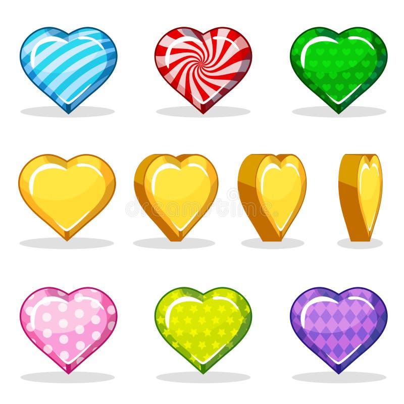 Cartoon Colorful Glossy Heart Set, Game Animation Stock Vector ...