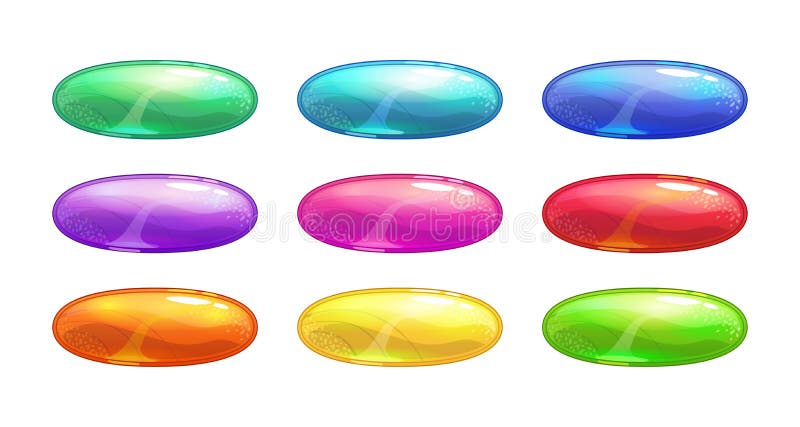 Cartoon Colorful Glossy Oval Buttons Set. Stock Vector - Illustration ...