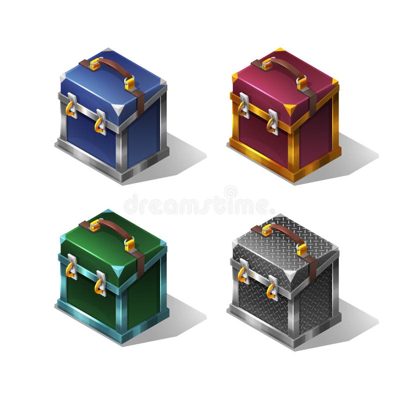 Cartoon Colorful Isometric Metallic Box. Stock Vector - Illustration of ...