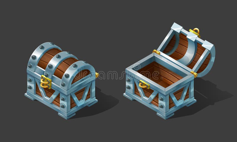 Cartoon Colorful Isometric Open and Closed Chest. Stock Vector ...