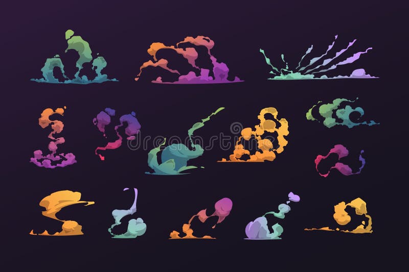 Cartoon Colorful Smoke Effect. Comic Game Asset of Magic Fire Burst and ...