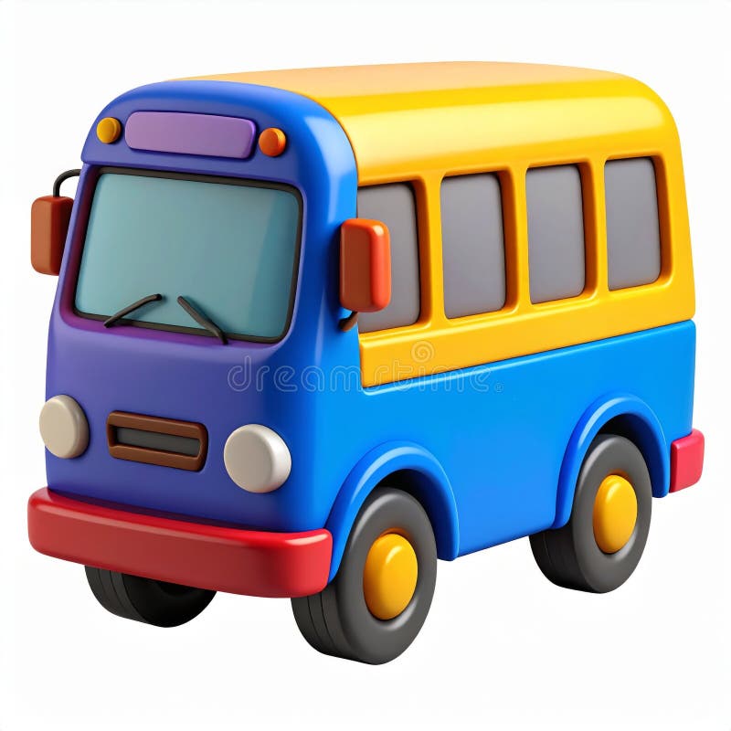 Cartoon Colorful Toy Bus 3D Render Stock Illustration - Illustration of ...