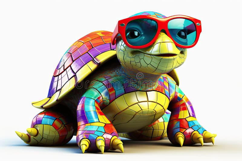 Cartoon Colorful Turtle with Sunglasses on Isolated Background. Created ...