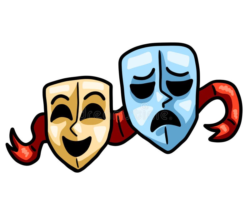 Cartoon Comedy and Tragedy Masks Stock Illustration - Illustration of ...