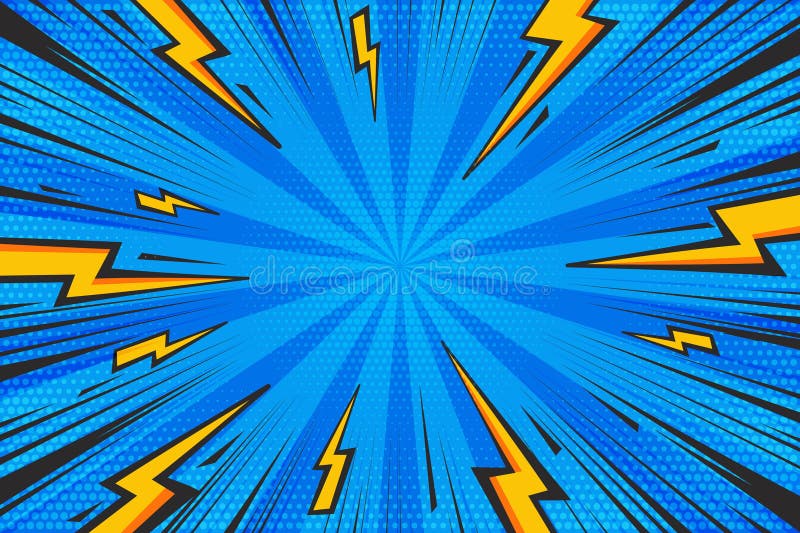 Cartoon Comic Background with Lightnings. Pop Art Graphic with Halftone ...