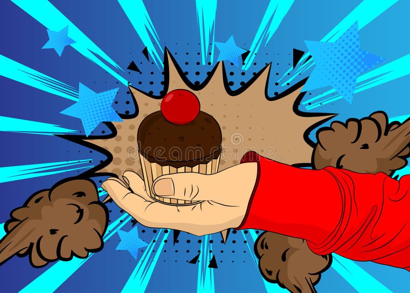 Cartoon, Comic Book Human Hands Holding Cupcake. Retro Vector Comics ...