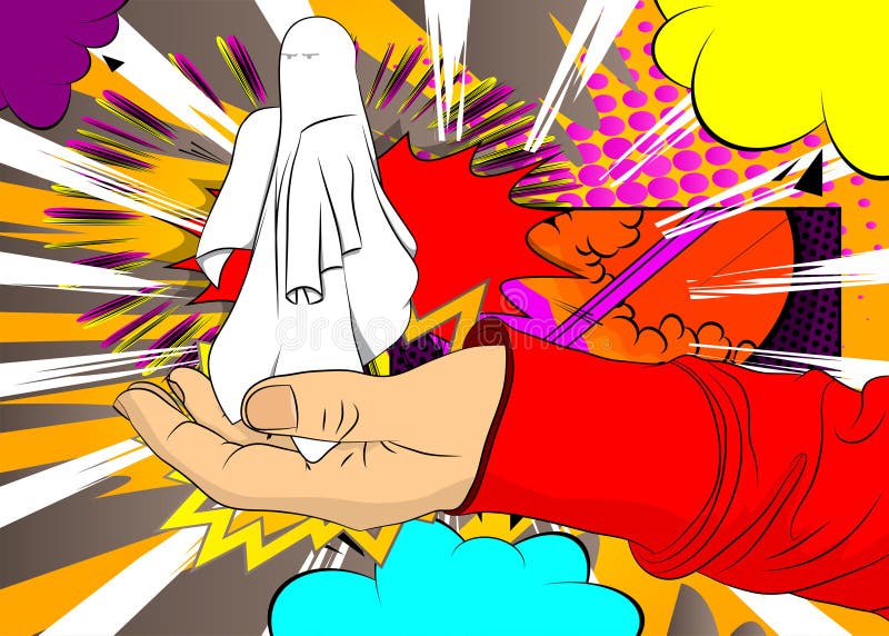 Cartoon, Comic Book Human Hands Holding Ghost. Retro Halloween Vector ...