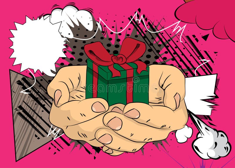 Cartoon, Comic Book Human Hands Holding Gift Box, Vector Comics Pop Art ...