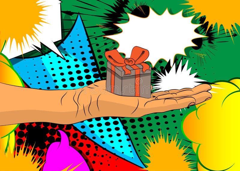 Cartoon, Comic Book Human Hands Holding Gift Box, Vector Comics Pop Art ...