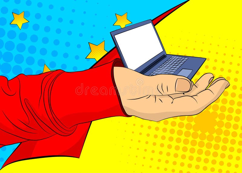 Cartoon, Comic Book Human Hands Holding Laptop. Retro Vector Comics Pop ...