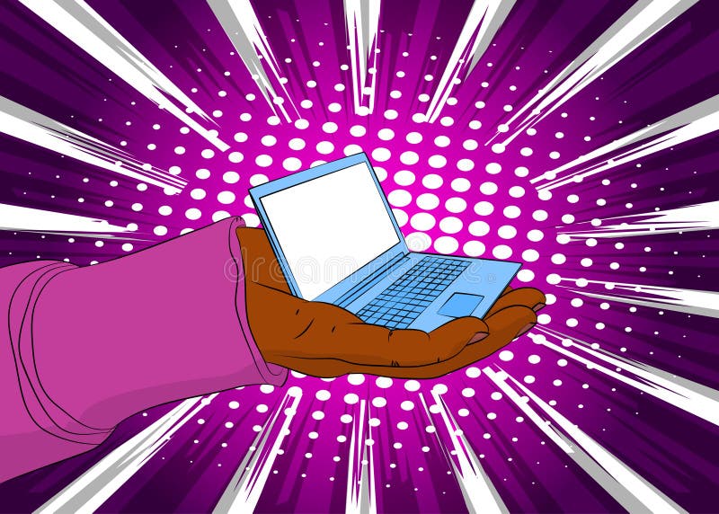 Cartoon, Comic Book Human Hands Holding Laptop. Retro Vector Comics Pop ...