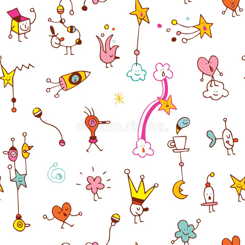 Cartoon Comic Characters Seamless Pattern Stock Vector - Illustration ...