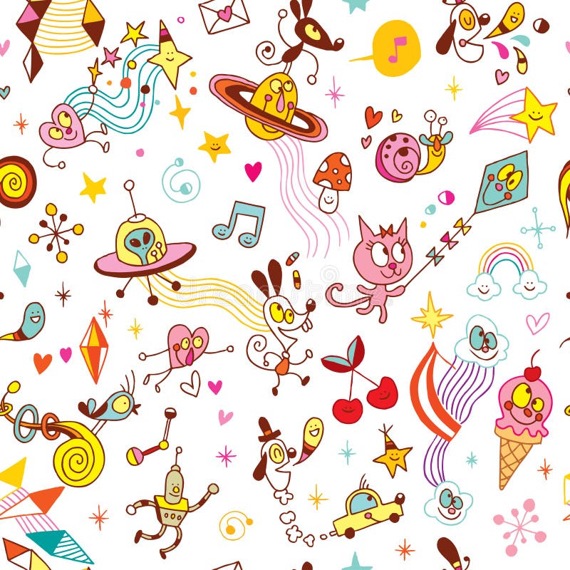 Cartoon Comic Characters Seamless Pattern Stock Vector - Illustration ...