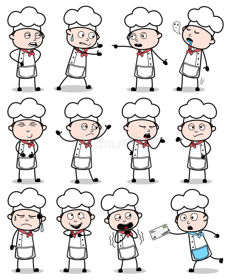Cartoon Comic Chef Poses - Set of Concepts Vector Illustrations Stock ...