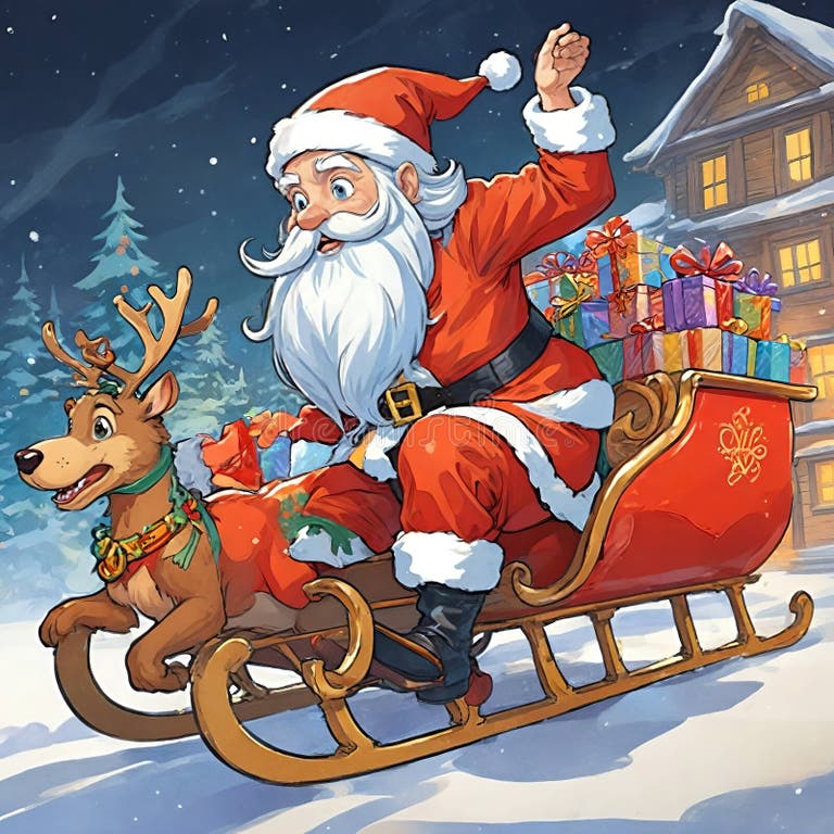 Christmas Cartoon Santa Reindeer Sleigh Stock Illustrations 11 292