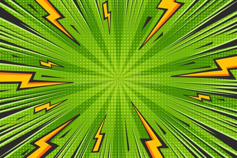 Cartoon Comic Green Background with Lightnings. Pop Art Graphic with ...