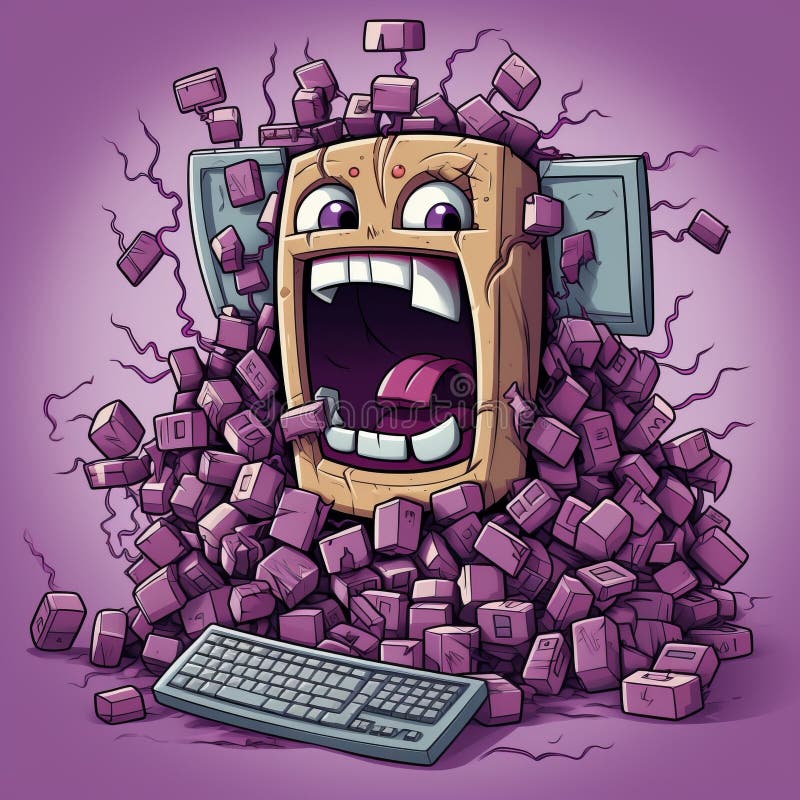 A Cartoon Computer with an Angry Face Surrounded by Blocks Stock ...