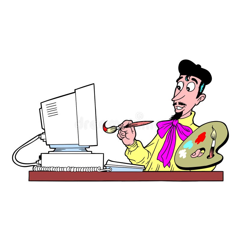 Cartoon Computer and Artist Stock Vector - Illustration of funny ...